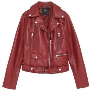 Zara | Jackets & Coats | Zara Red Leather Moto Biker Jacket | Poshmark